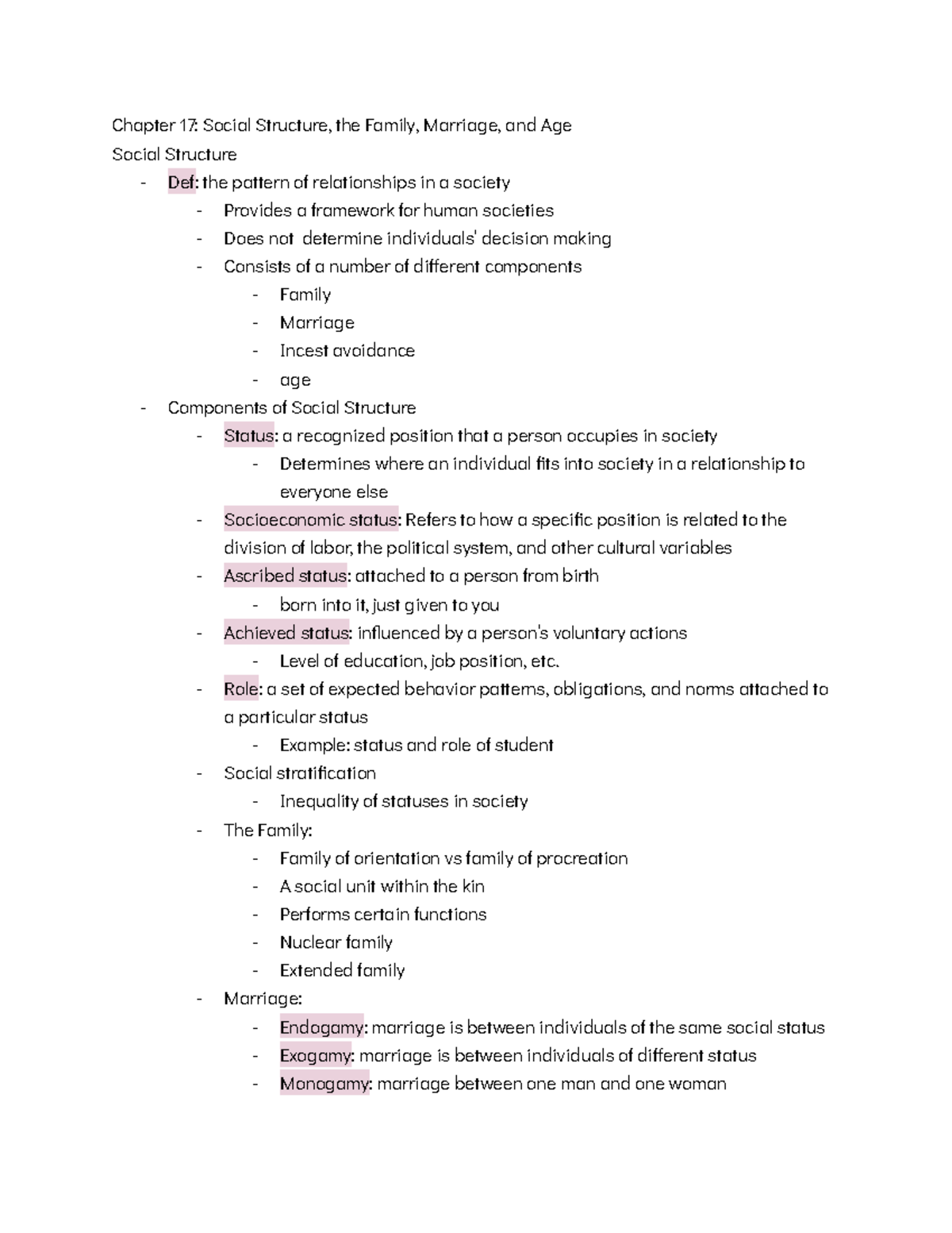Anth 1001 Chapter 17 Allison Chapter 17 Social Structure The