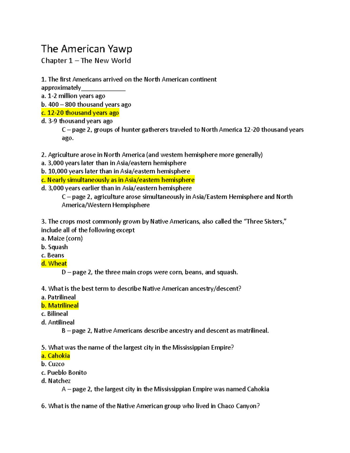 Chap1Questions - Dr. Lannon Online course - The American Yawp Chapter 1 ...