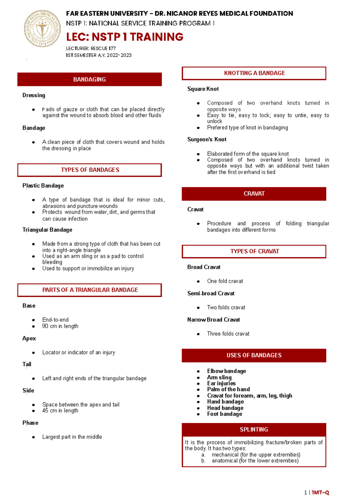 NSTP Training keme - FAR EASTERN UNIVERSITY - DR. NICANOR REYES MEDICAL ...