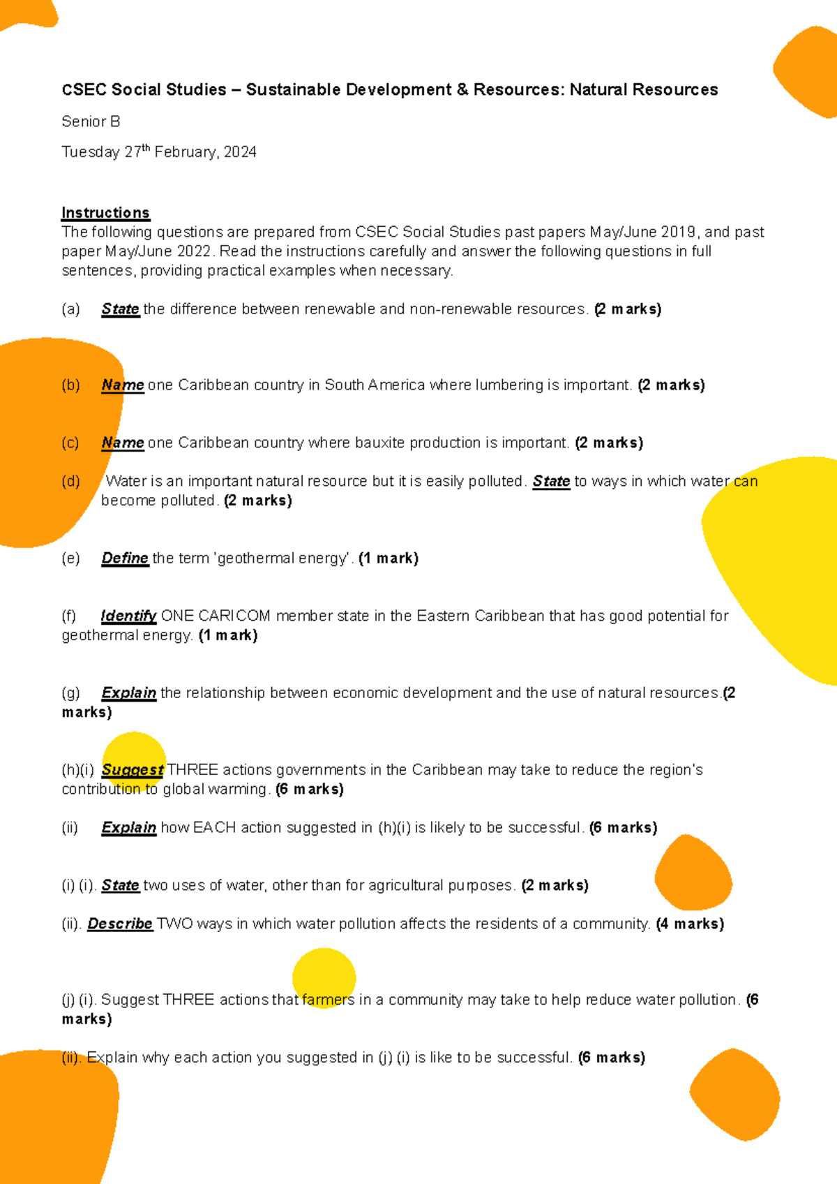 CSEC Social Studies - Sustainable Development and Natural Resources ...
