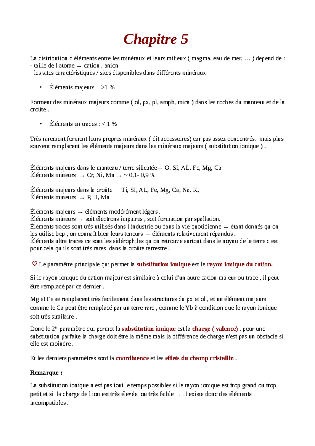 Chapitre 5 - Cours sur les éléments chimique majeurs et éléments traces ...