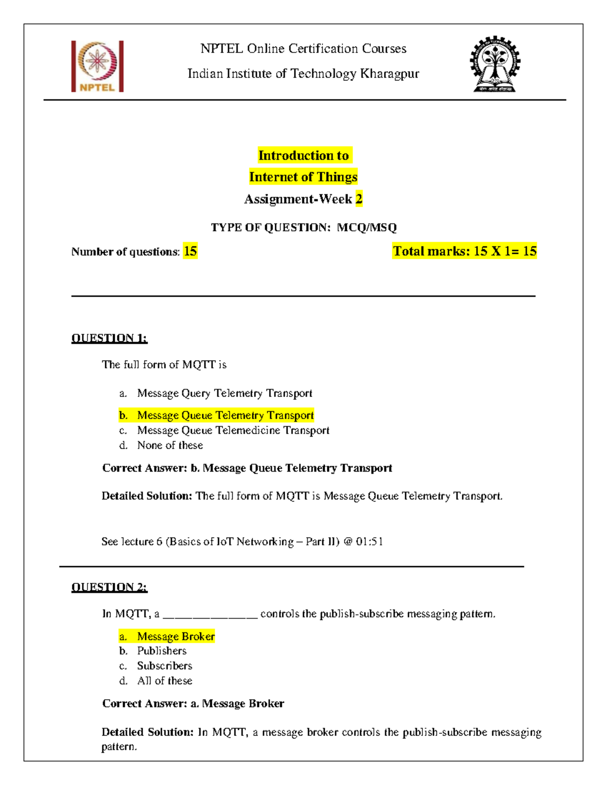 IOT Assignment-2 Solution - Indian Institute of Technology Kharagpur Introduction to Internet of ...