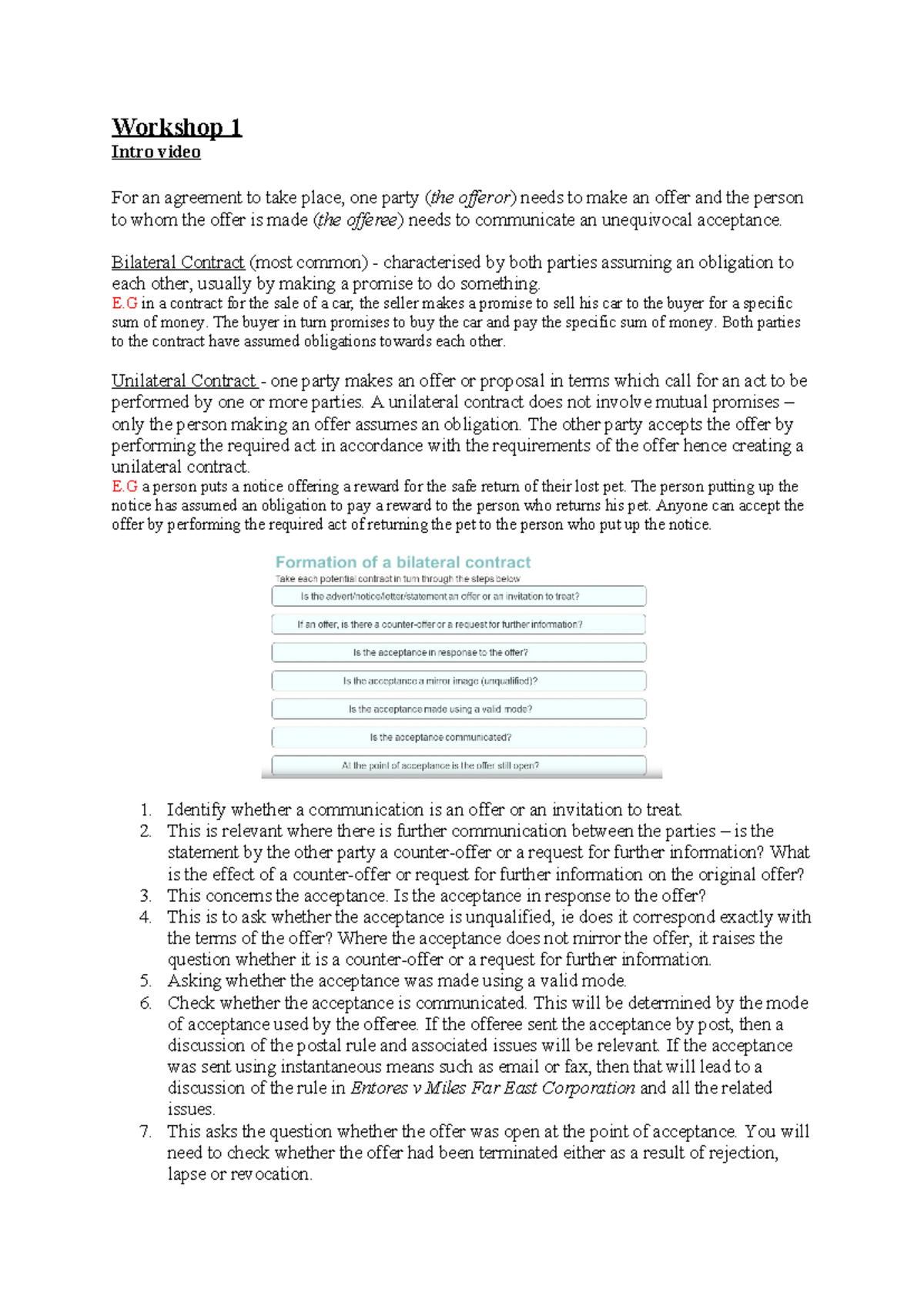 Contract Law Preparation W1 - Workshop 1 Intro video For an agreement ...