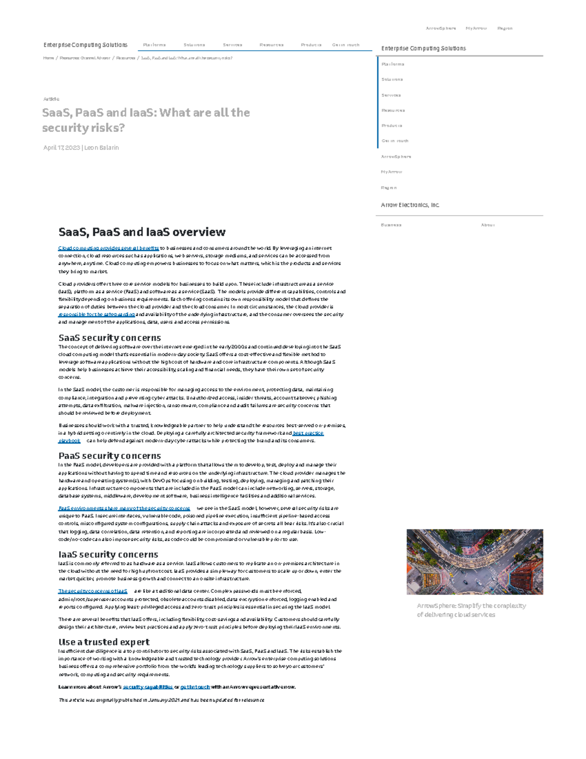Saa S, Paa S and Iaa S What are all the security risks Arrow ECS NA ...