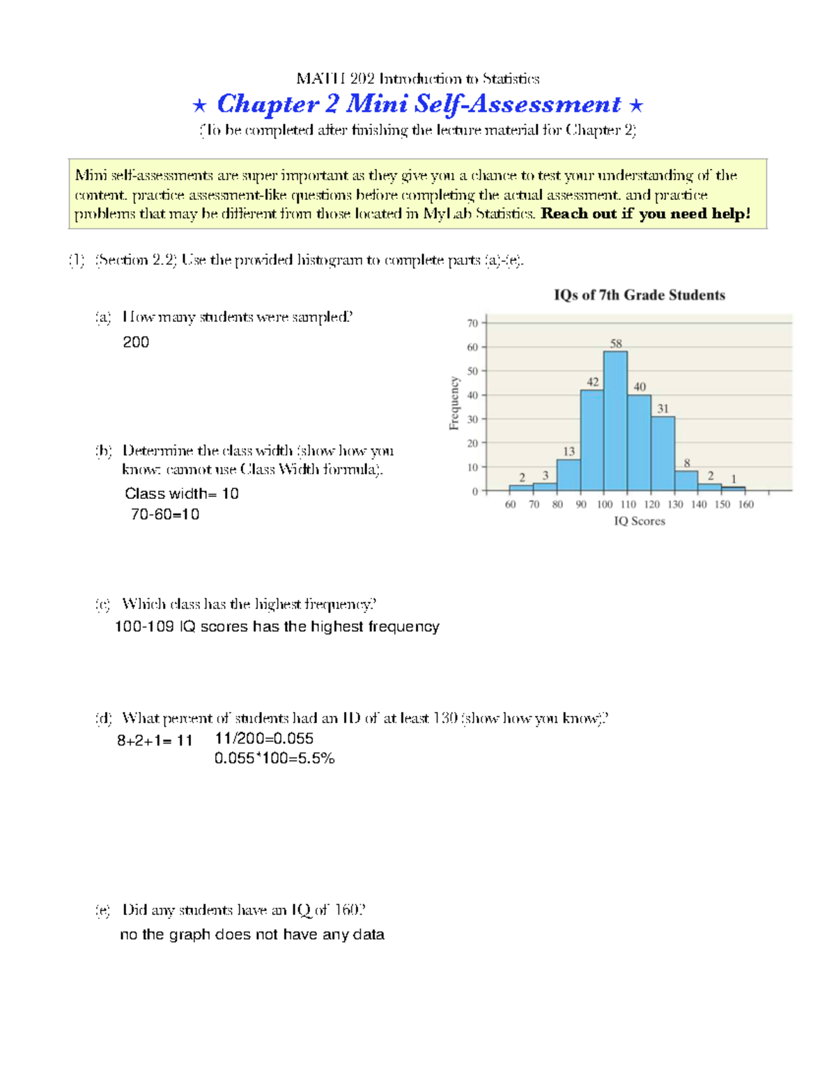202 C02 Mini Self-Assessment - MATH 202 Introduction to Statistics ...