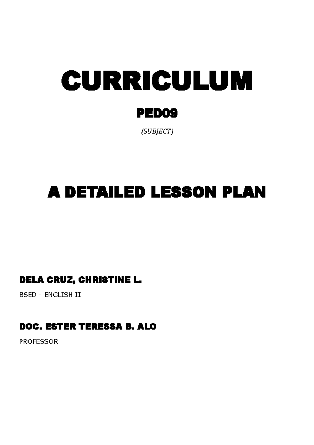 Curriculum - fdfdfdfdf - CURRICULUM PED 09 (SUBJECT) A DETAILED LESSON ...
