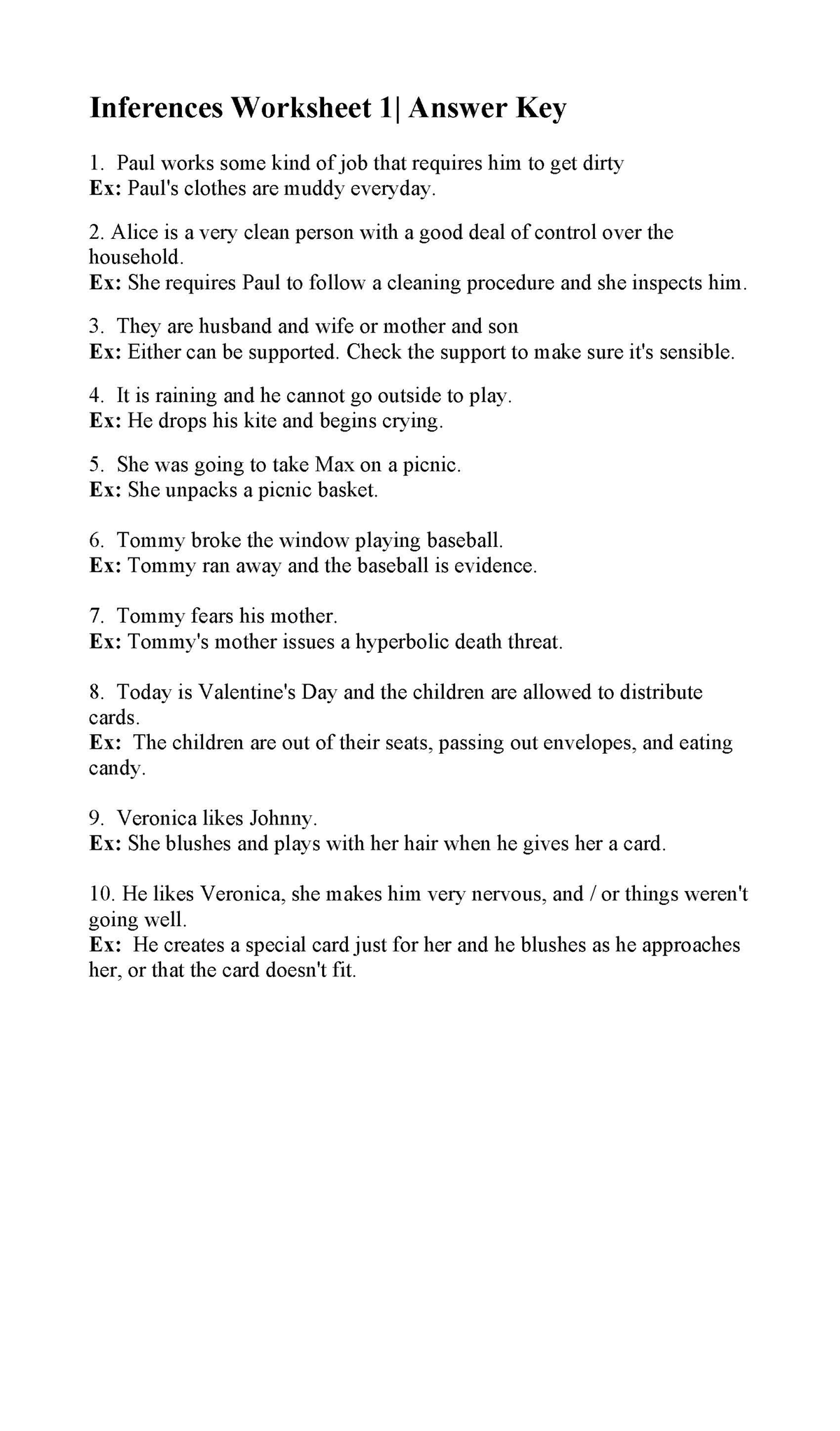 inferences worksheet 1 - Studocu