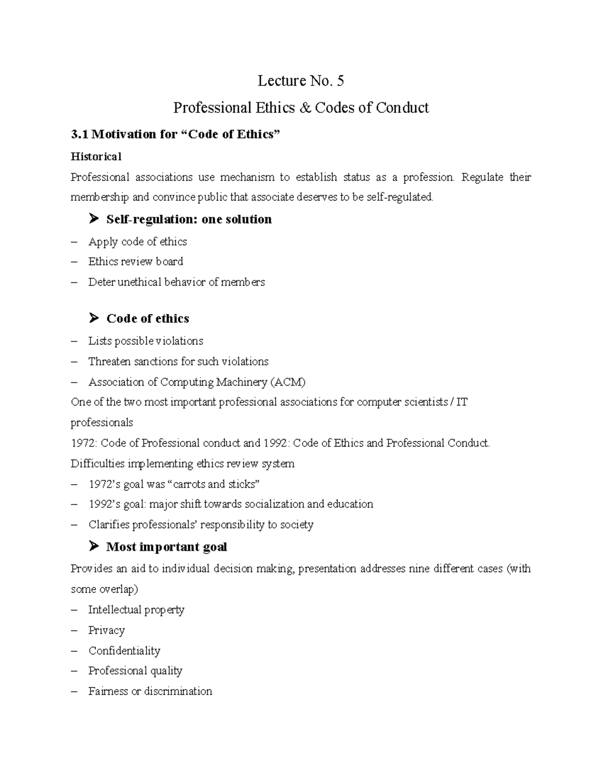 CS802-Week-3 6334 - Professional Ethics & Codes of Conduct - Lecture No ...