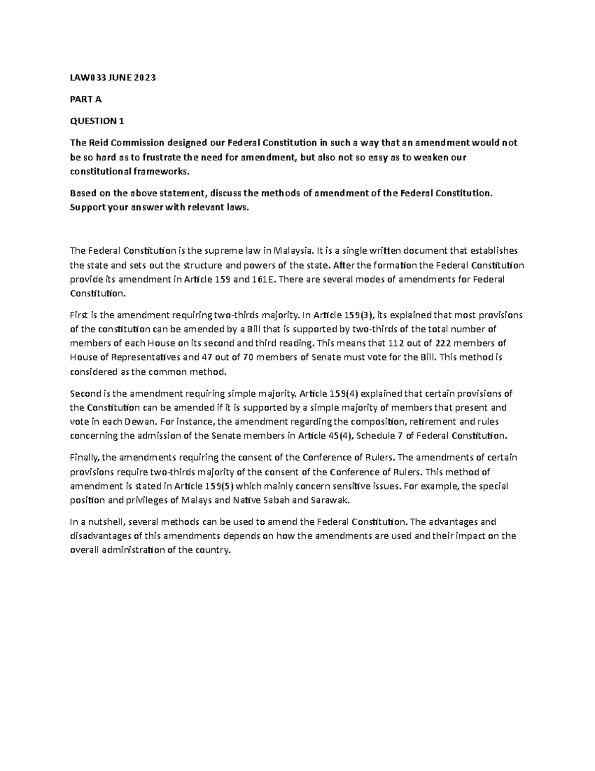 LAW033 JUNE 2023 - Tuto - LAW033 JUNE 2023 PART A QUESTION 1 The Reid ...