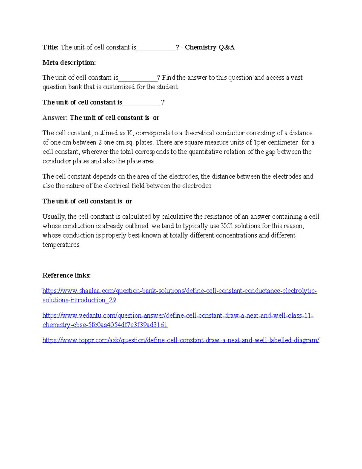 21-The unit of cell constant is - Title: The unit of cell constant is ...