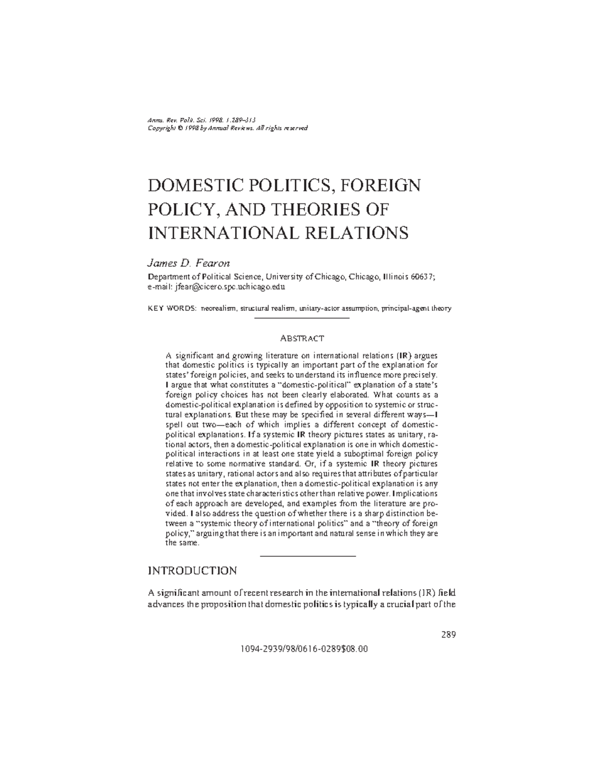 Fearon Domestic Politics, FP, theories of IR - Annu. Rev. Polit. Sci ...