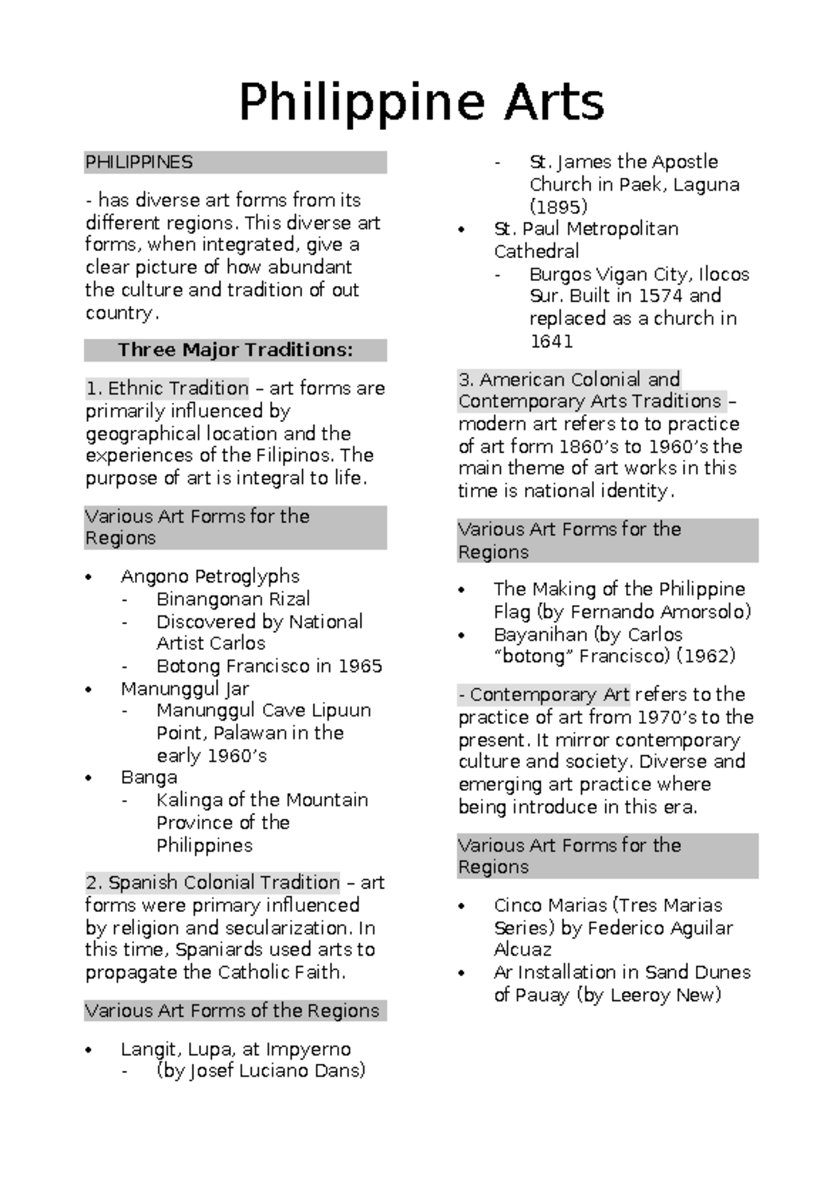 Philippine Arts senior high school notes - Philippine Arts PHILIPPINES ...