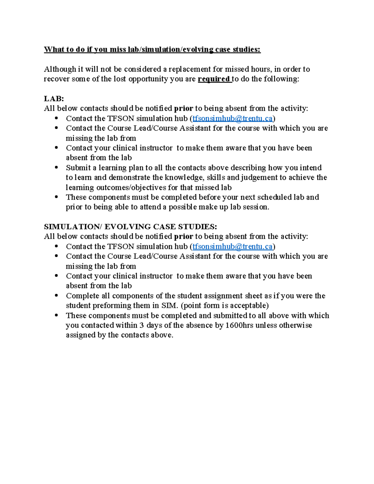 Missed Lab or Simulation Guidelines- 2022(1) - What to do if you miss ...