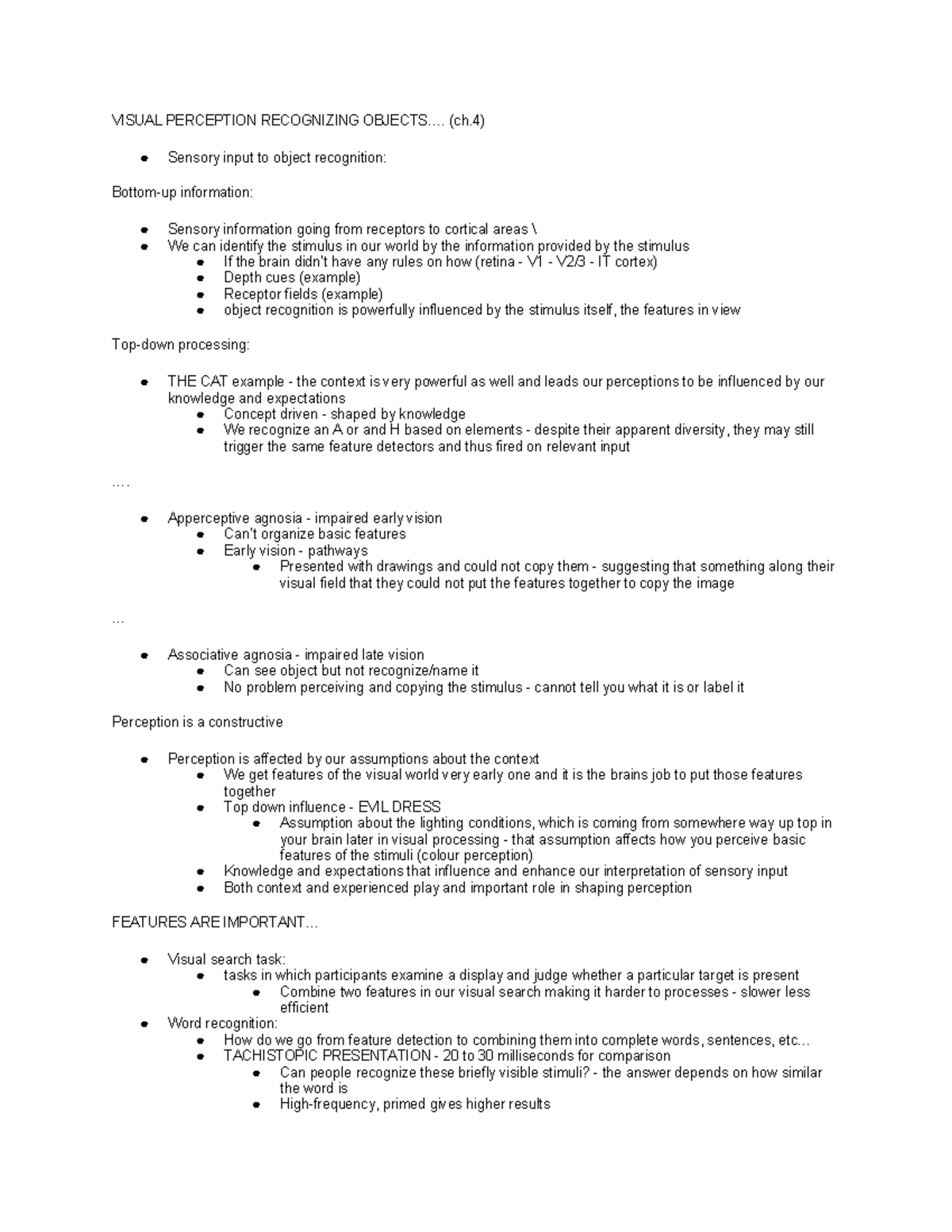 Visual perception chapter 4 - VISUAL PERCEPTION RECOGNIZING OBJECTS.... (ch) Sensory input to ...