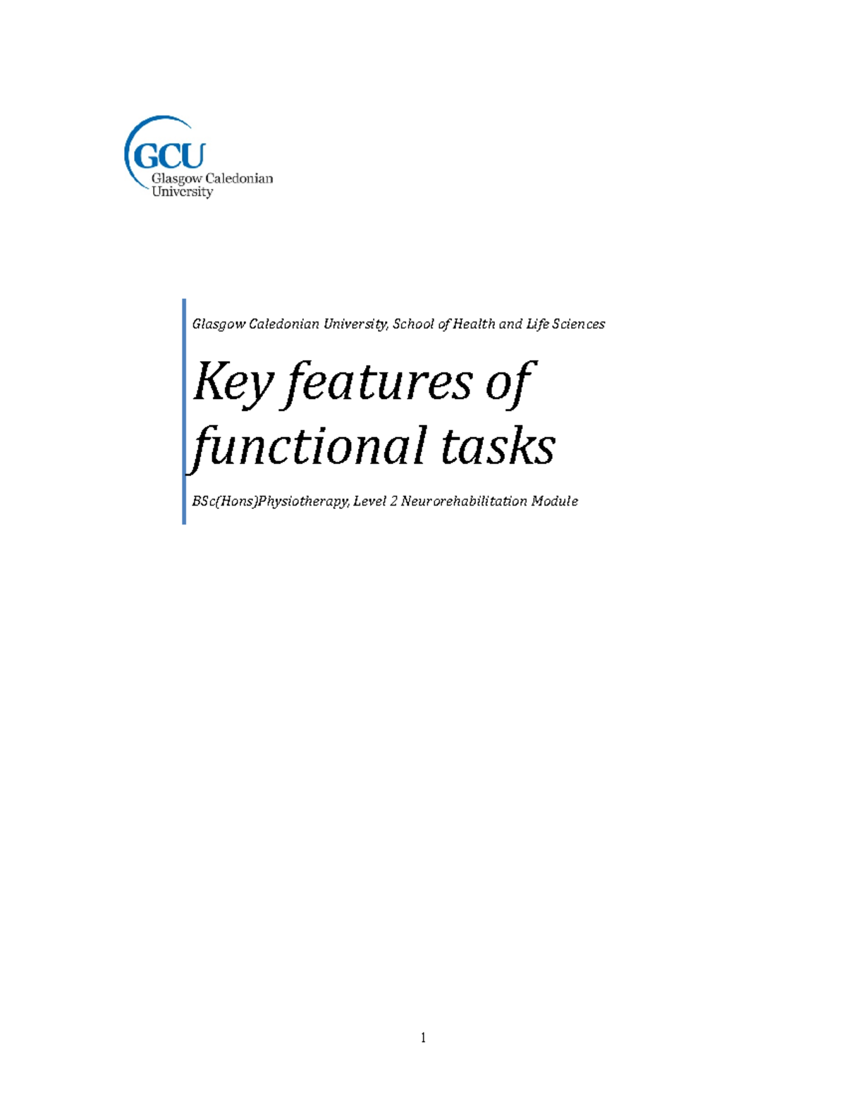 BSc Hons Functional Tasks Handbook(1) - Glasgow Caledonian University ...