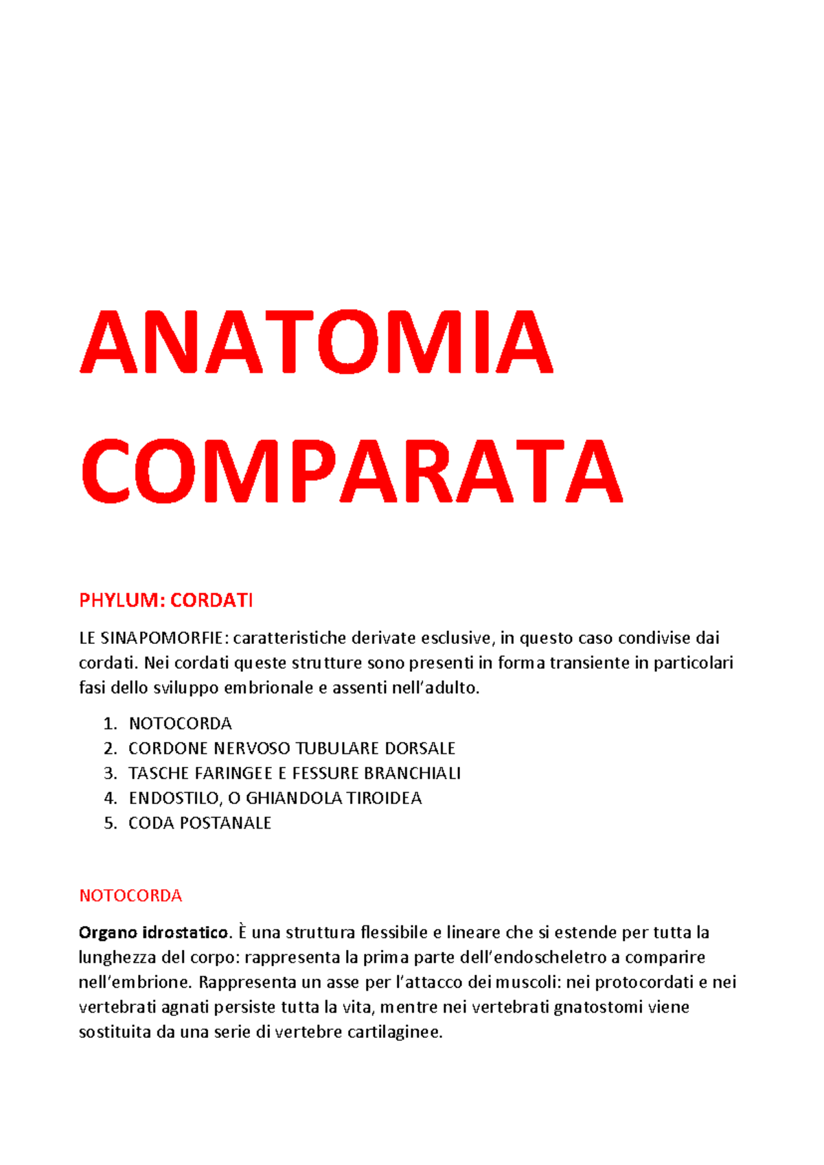 Anatomia Comparata - riassunto libro - ANATOMIA COMPARATA PHYLUM ...