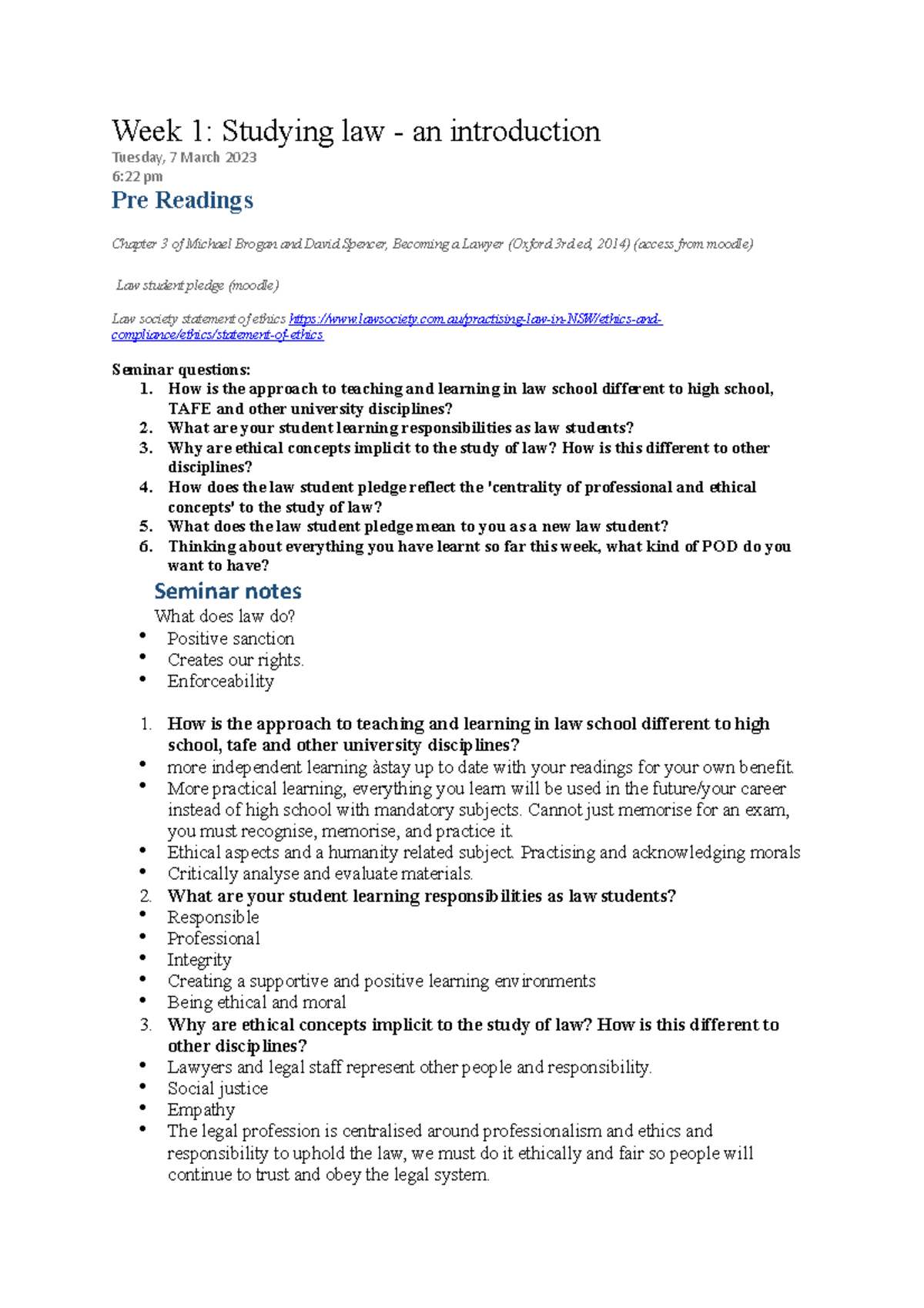 LLB1100 - Foundations of Law - Week 1: Studying law - an introduction ...