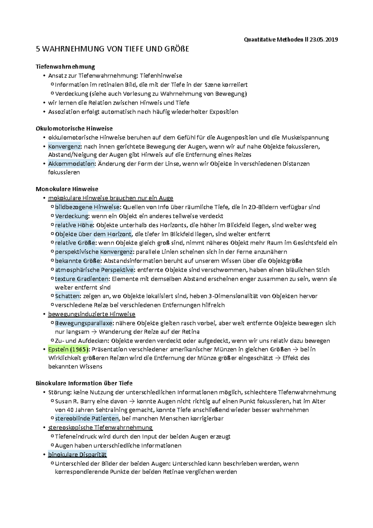 6 Tiefenwahrnehmung Allgemeine Psychologie l SS19 - Warning: TT: undefined function: 32 ...