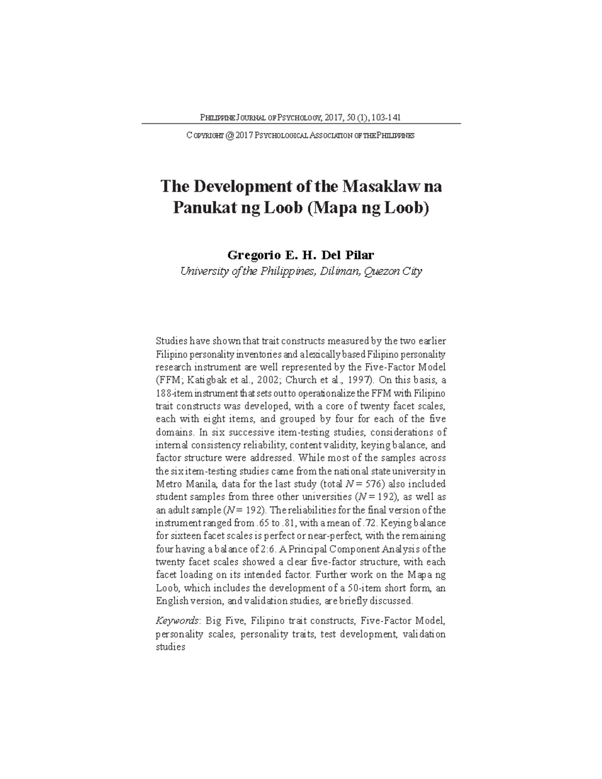 SP - Masaklaw na Panukat ng Loob (Development) - PHILIPPINE JOURNAL OF ...