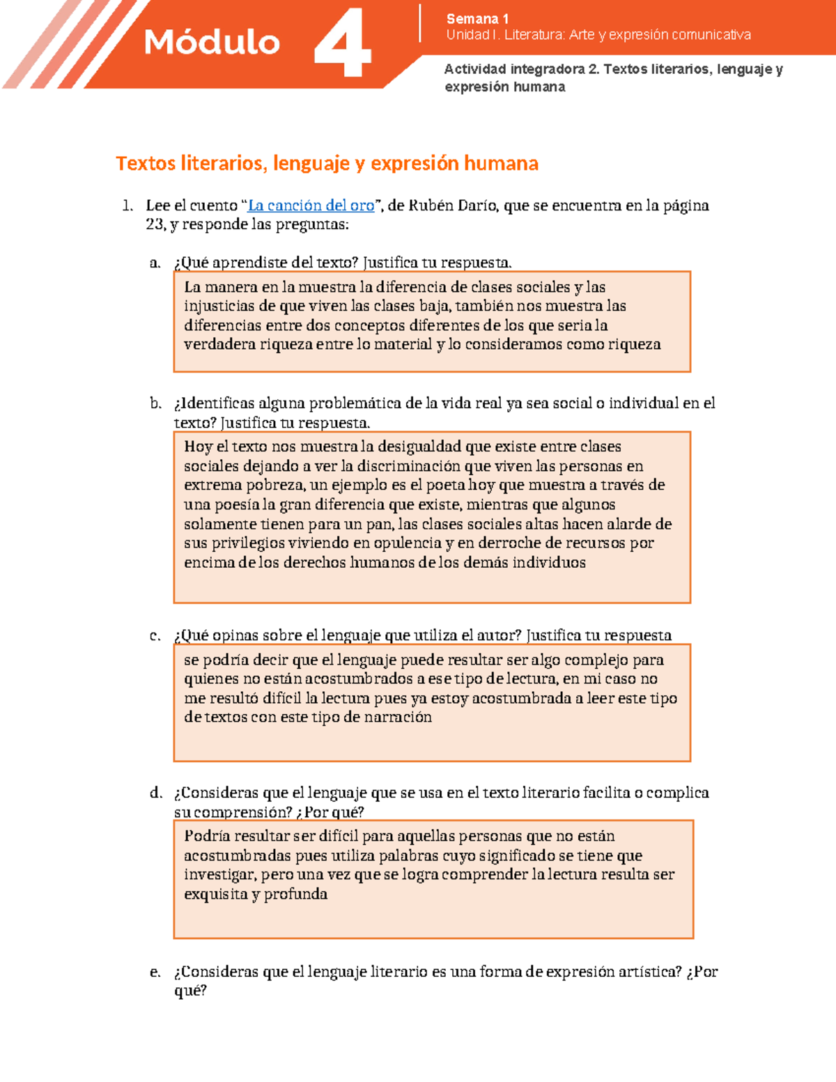 modulo 4 actividad integradora 2, prepa en linea SEP - Semana 1 Unidad I. Literatura: Arte y ...