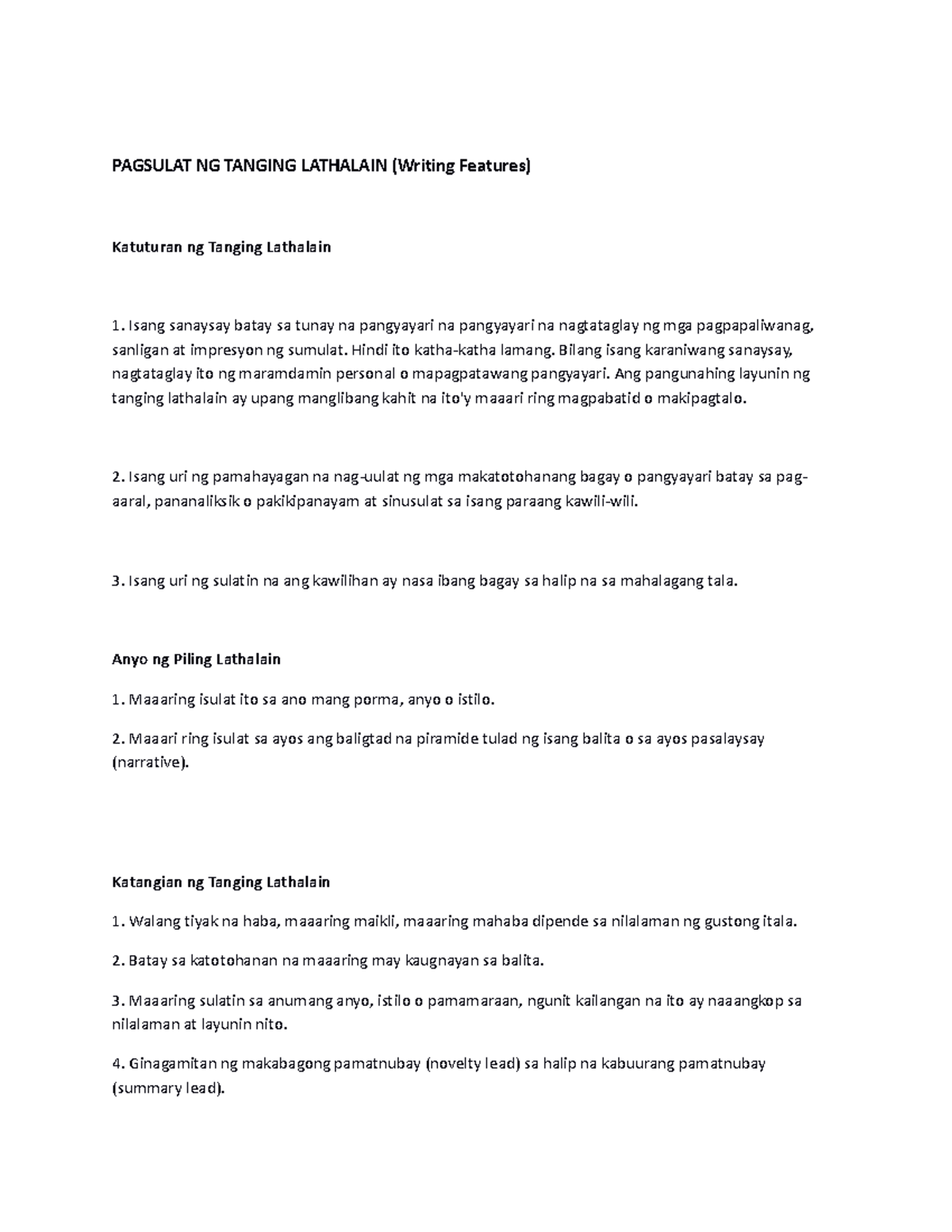 Pagsulat NG Tanging Lathalain - PAGSULAT NG TANGING LATHALAIN (Writing ...
