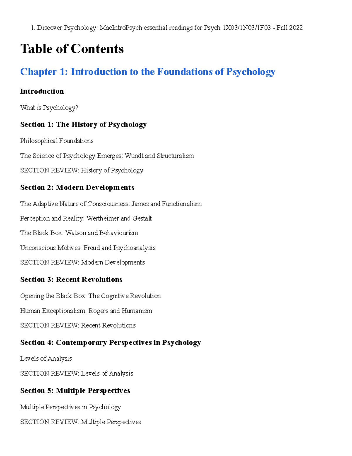 .Table of contents - 1. Discover Psychology: MacIntroPsych essential ...
