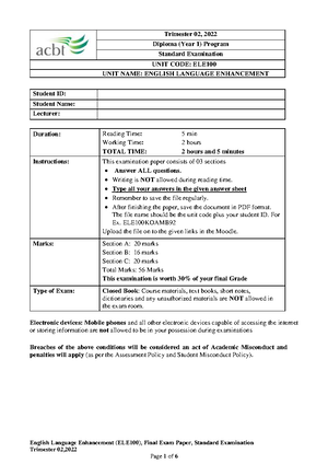 ELE100 Unit Outline - lecture notes - AUSTRALIAN COLLEGE OF BUSINESS ...