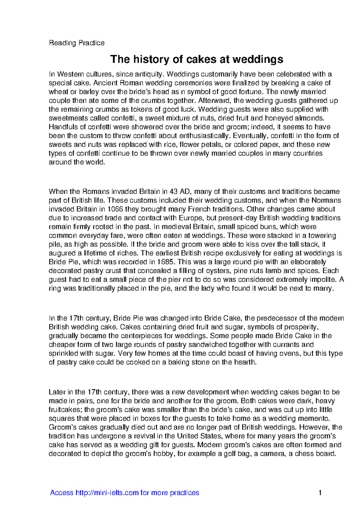 The history of cakes at weddings - Reading Practice The history of ...