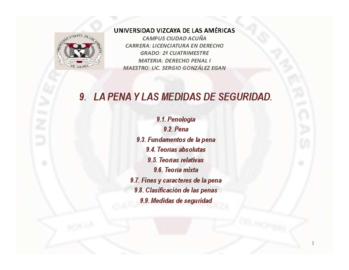 Derecho 2° Derecho Penal I. Tema 9 La Pena y las Medidas de Seguridad ...