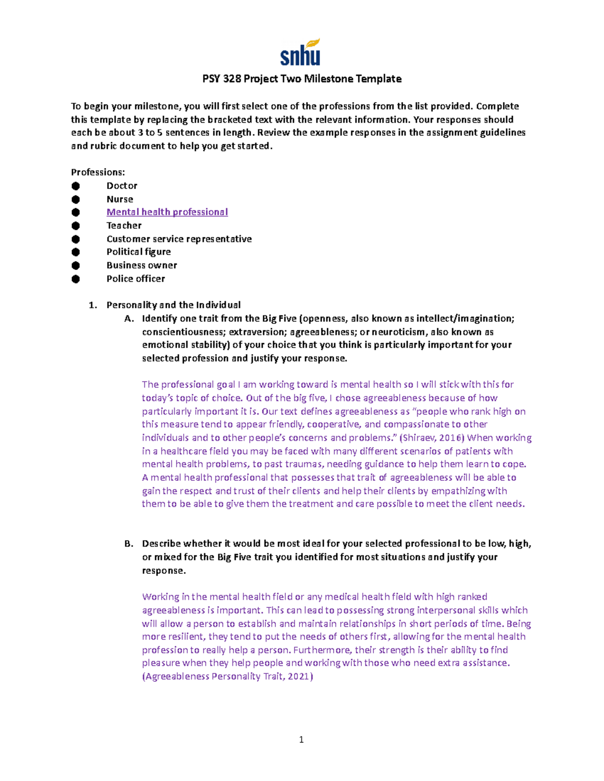 PSY 328 Project Two Milestone Template - Complete this template by ...