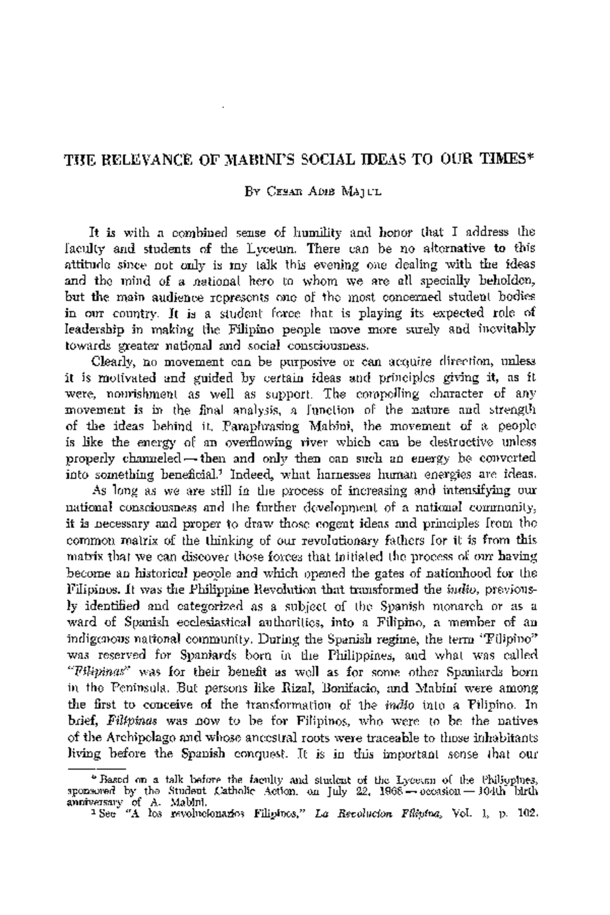 Mabini - Philippine Political Thought - 120 ASIAN STUDIES 122 ASIAN ...