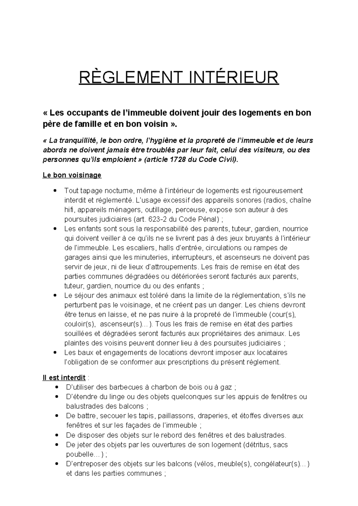 Règlement intérieur - lecture cursive - RÈGLEMENT INTÉRIEUR « Les ...