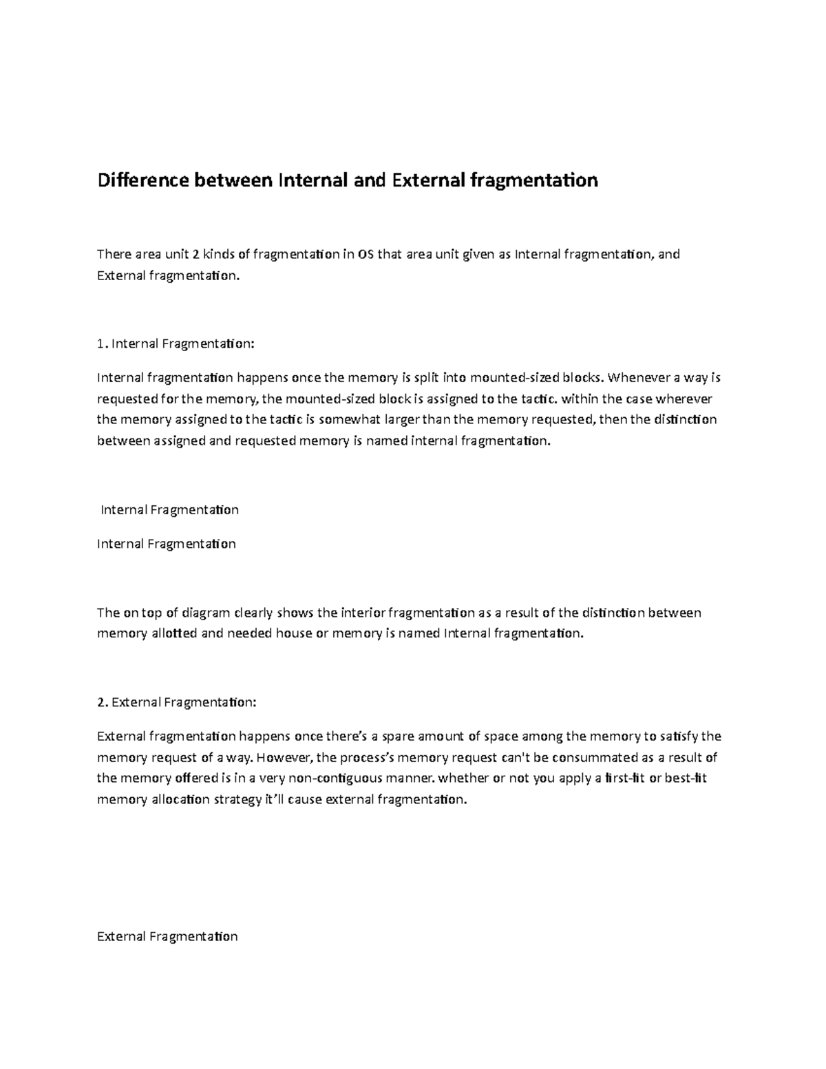 Difference Between Internal And External Fragmentation Internal