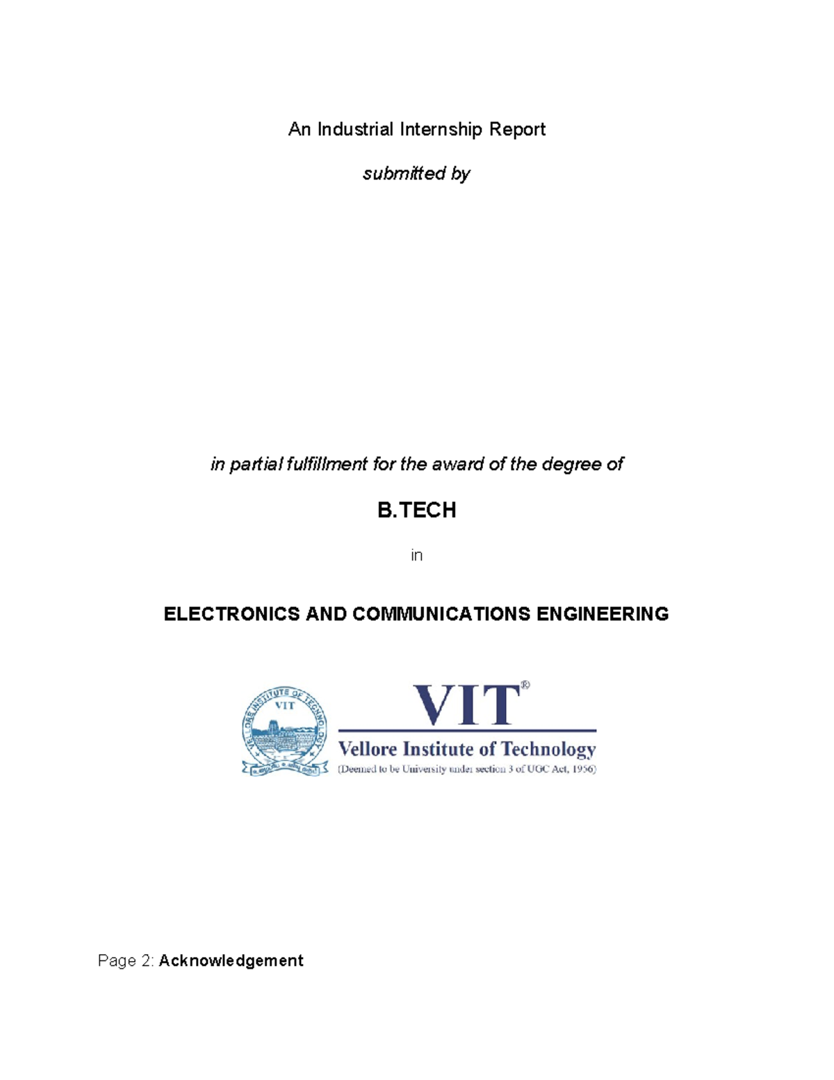 Report Format-Industrial Internship - An Industrial Internship Report ...