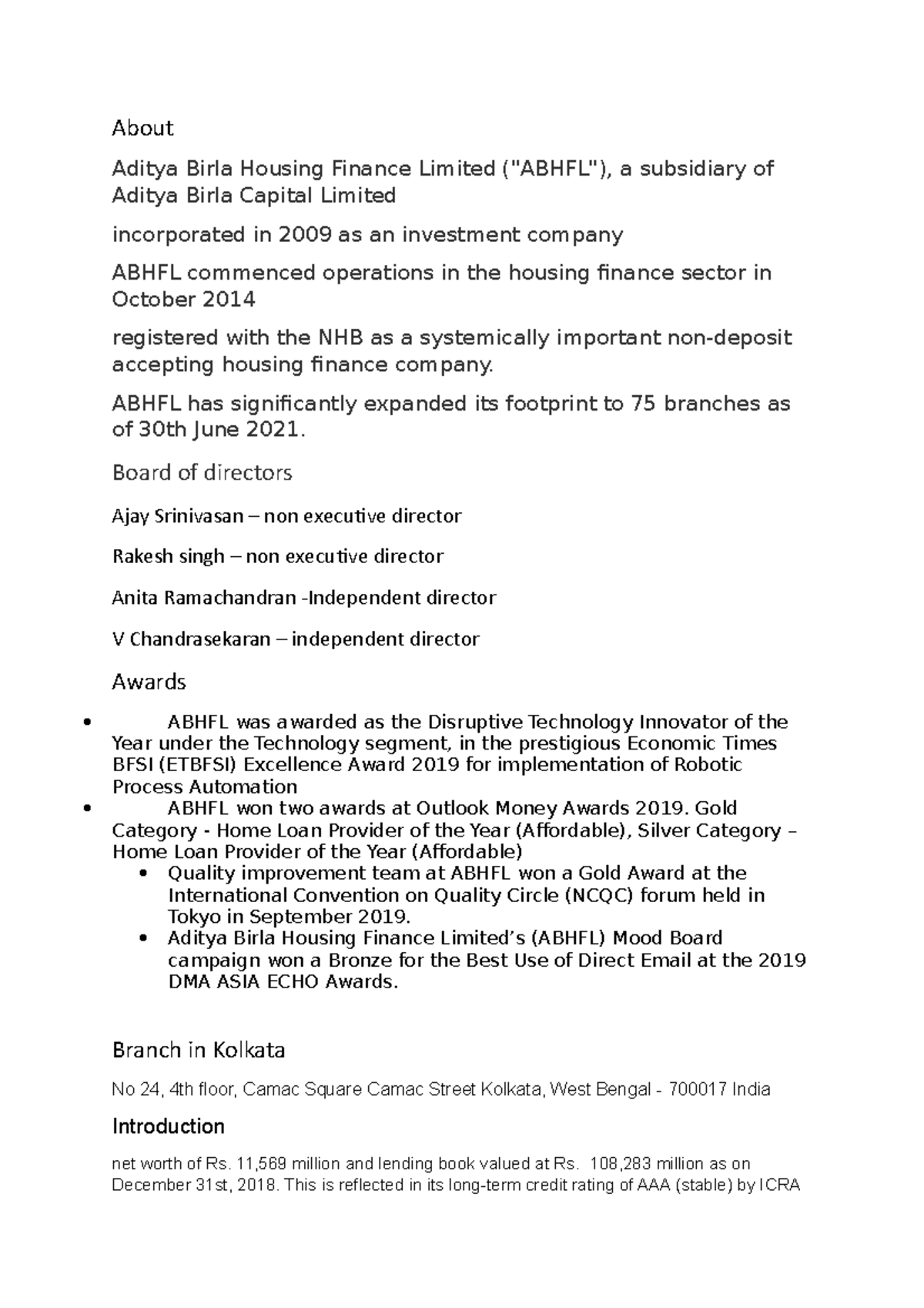 Abhfl - aditya birla - About Aditya Birla Housing Finance Limited ...