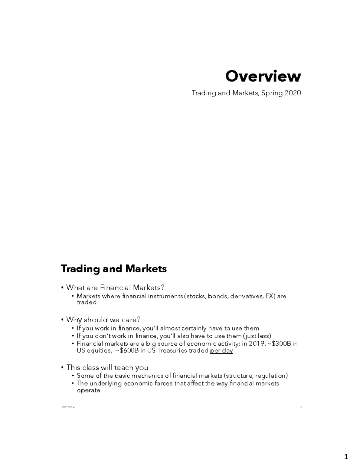 1 Introduction 2021 - Lecture notes 1-3 - Overview Trading and Markets ...