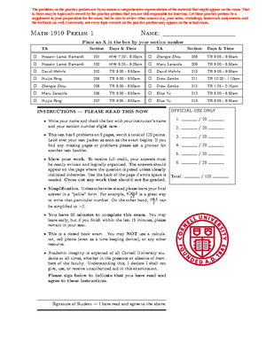 MATH 1910 FALL 2019 - prelim 1 practice 2 - Math 1910 Prelim 1 Name ...