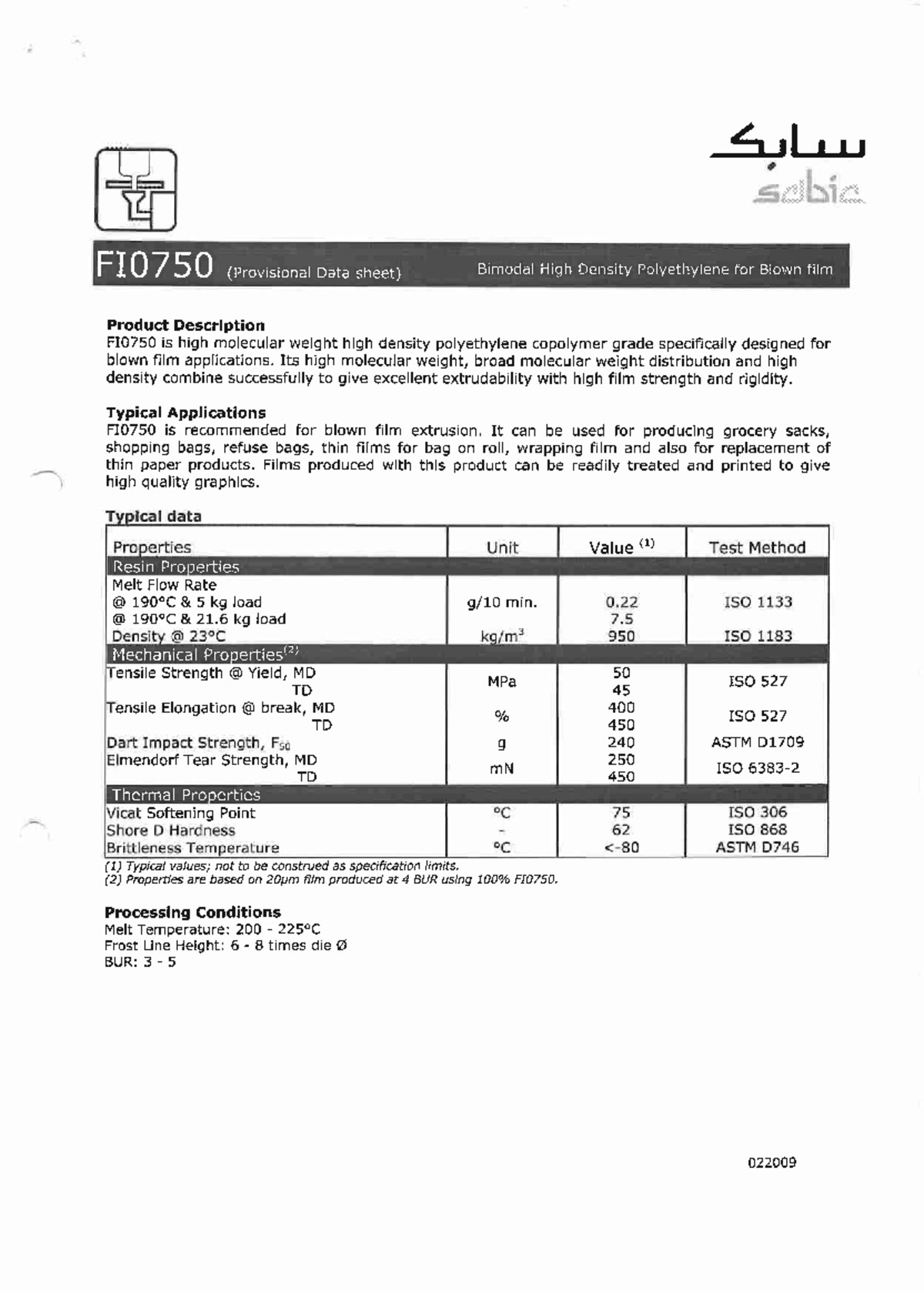 HT ALTA Sabic FI-0750 - SL sobic FI0750 (Provisional Data sheet ...