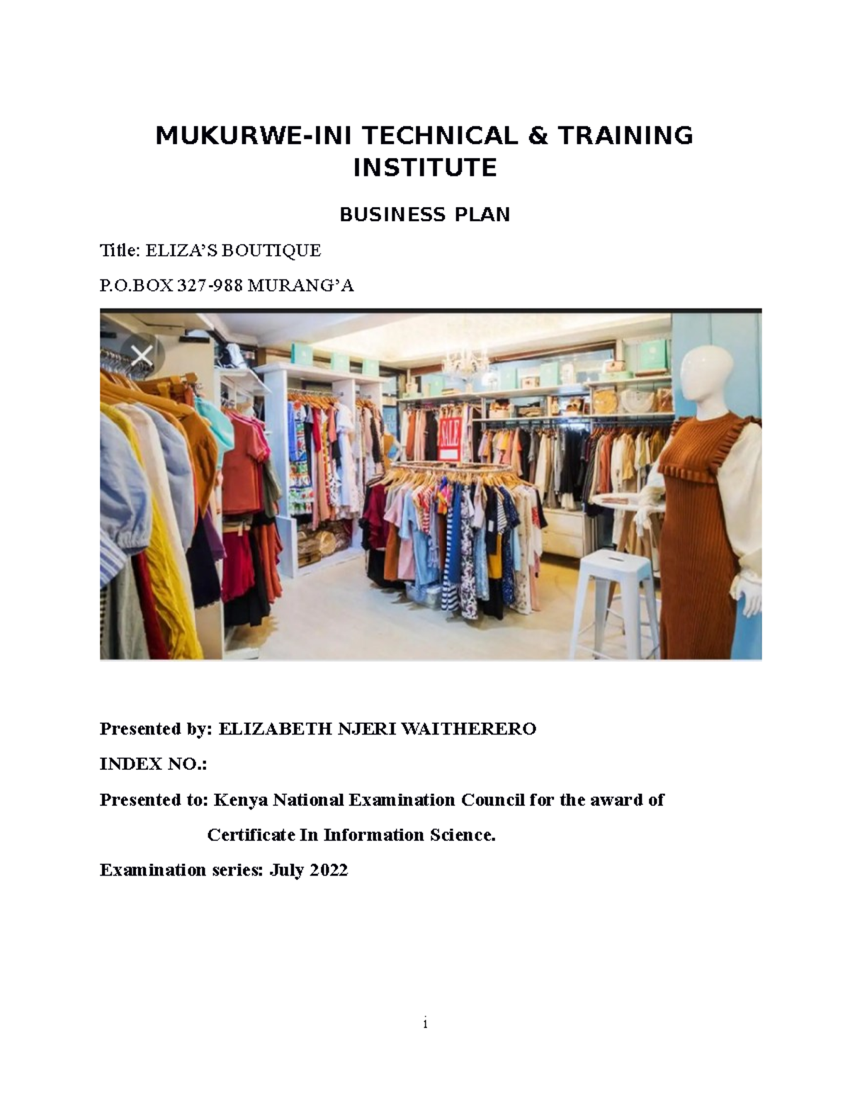 Elizabeth Njeri - MUKURWE-INI TECHNICAL & TRAINING INSTITUTE BUSINESS ...