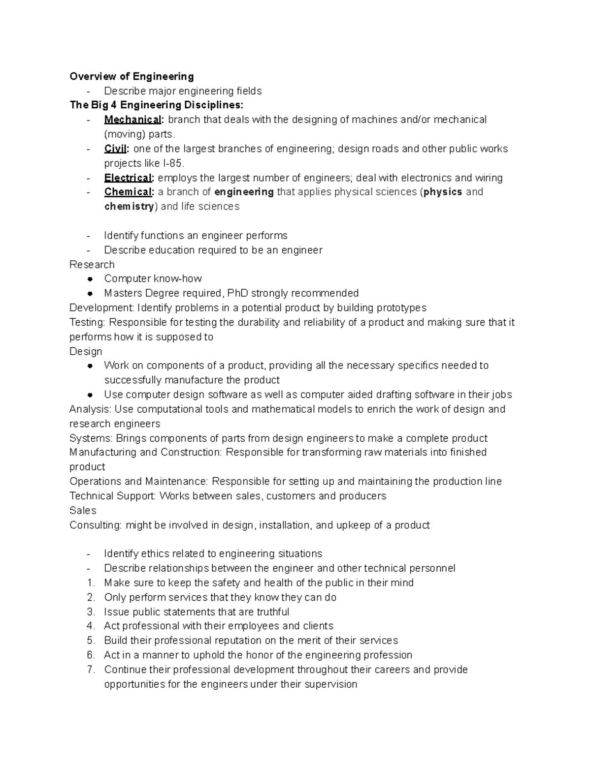 Engineering eoc - Overview of Engineering - Describe major engineering ...