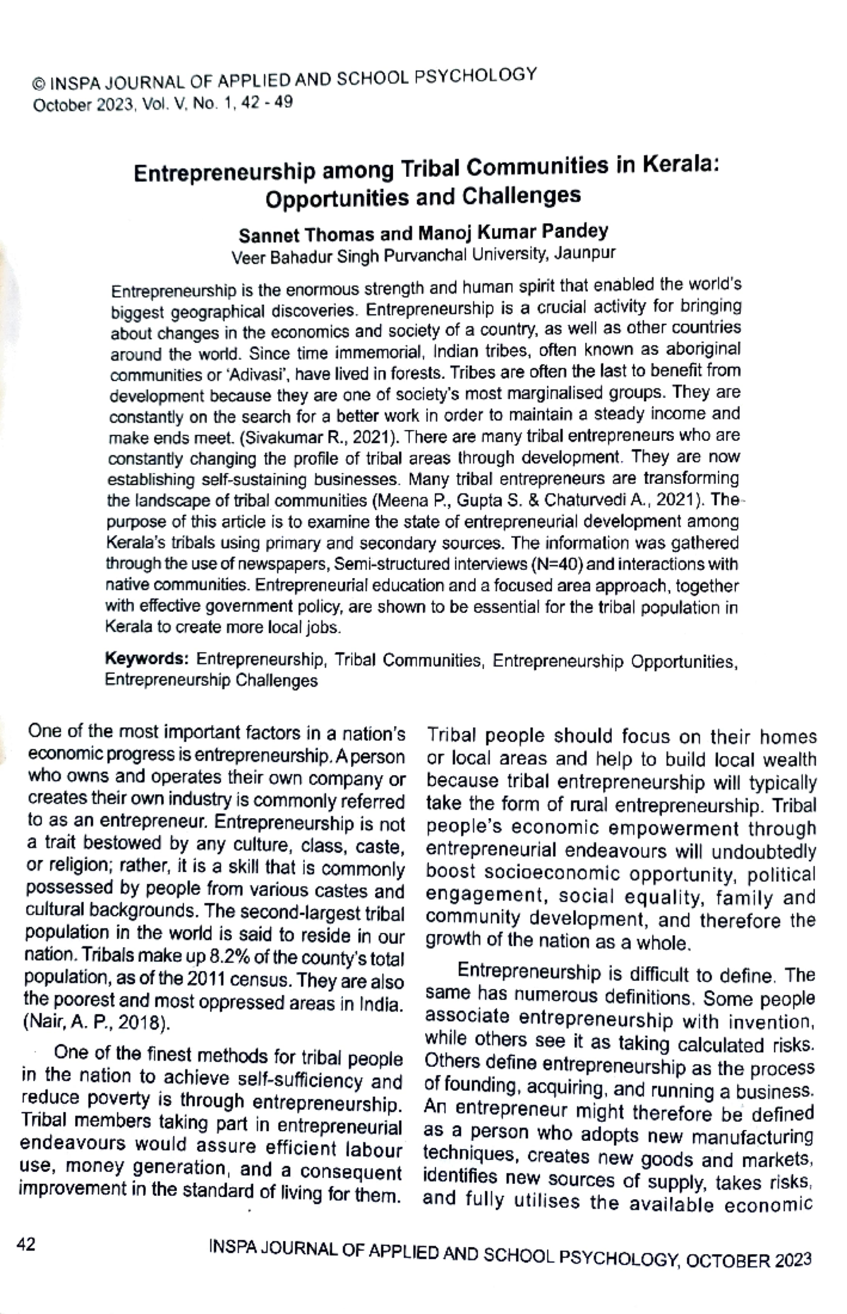 51. Entrepreneurship among Tribal Communities in Kerala - © INSPA ...