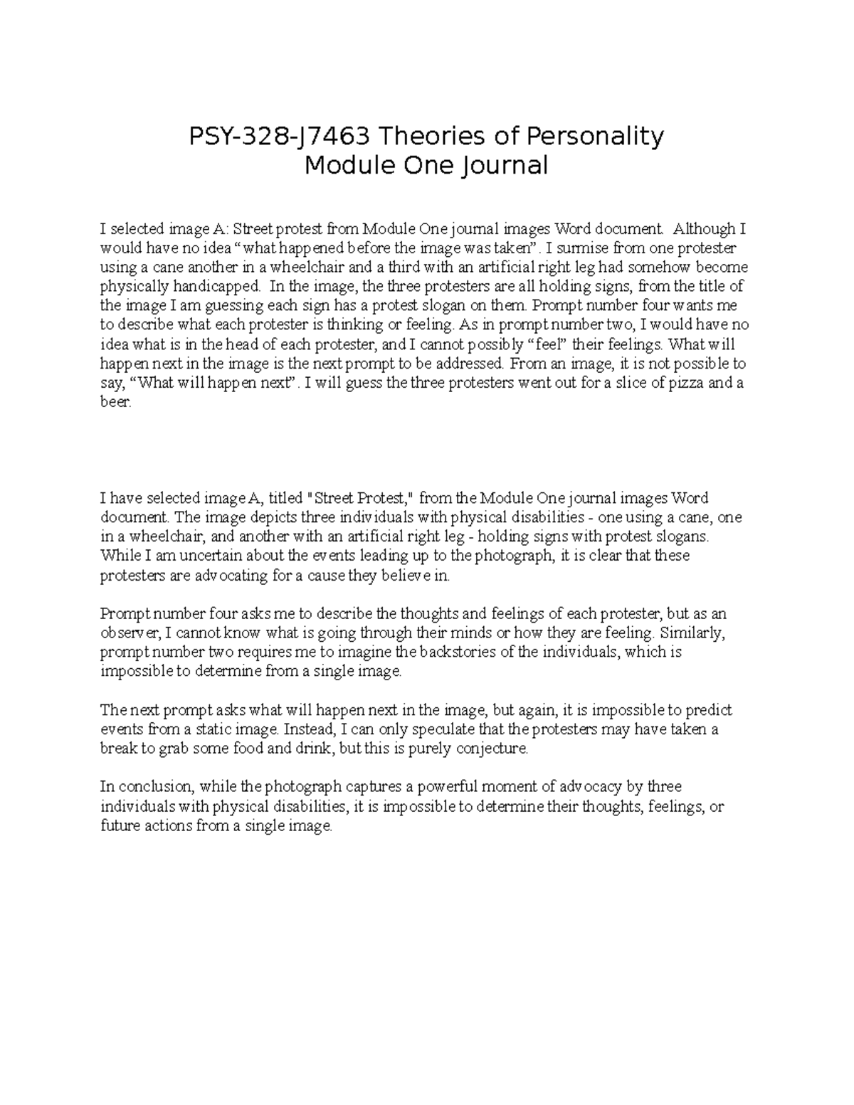 PSY328 Module 1Journal - PSY-328-J7463 Theories of Personality Module ...