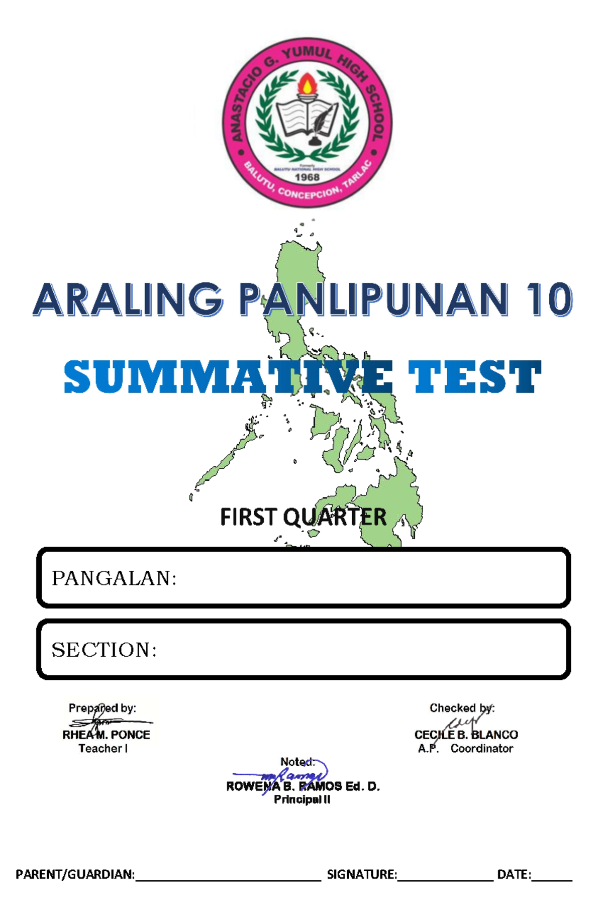Q1- Summative TEST - use for modular instruction - PARENT/GUARDIAN