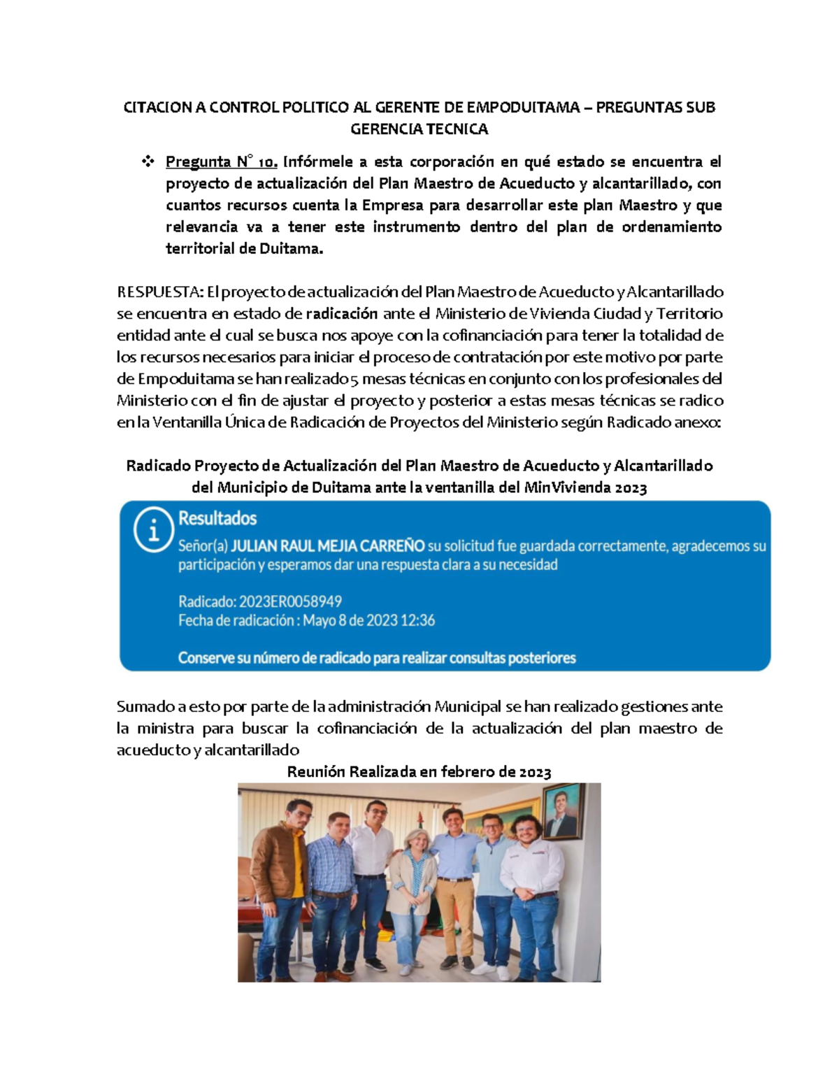 Respuestas Control Politico Tecnica MAYO 2023 - CITACION A CONTROL ...
