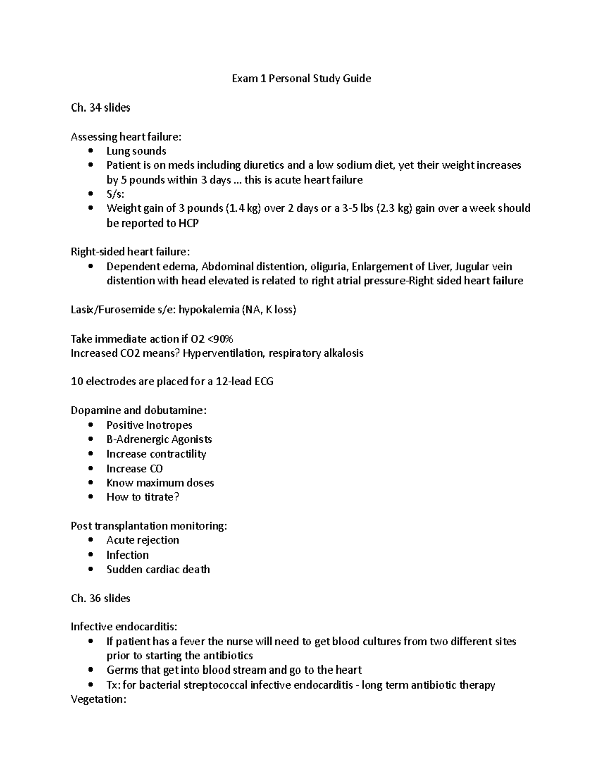 Exam1 Personal Study Guide - Exam 1 Personal Study Guide Ch. 34 slides ...