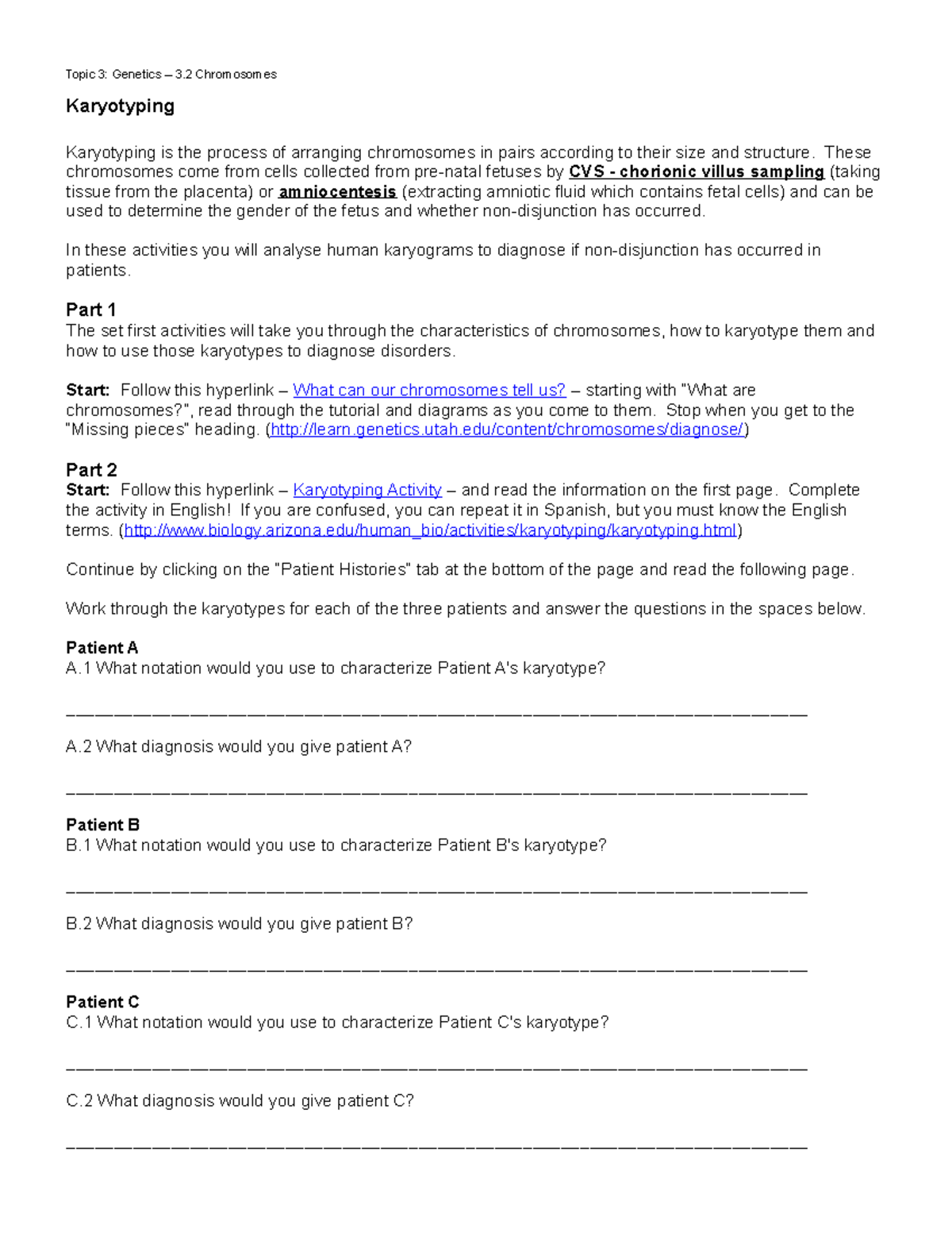 Karyotyping webquest - Practice karyotypes - Topic 3: Genetics – 3 ...