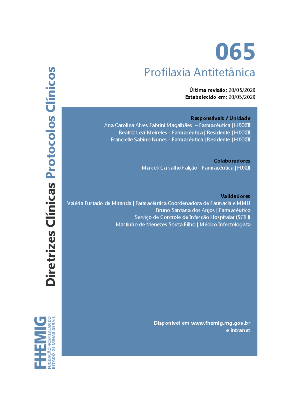 PC 65 - Profilaxia antitet Ã¢nica (2020) - Diretrizes Clínicas ...