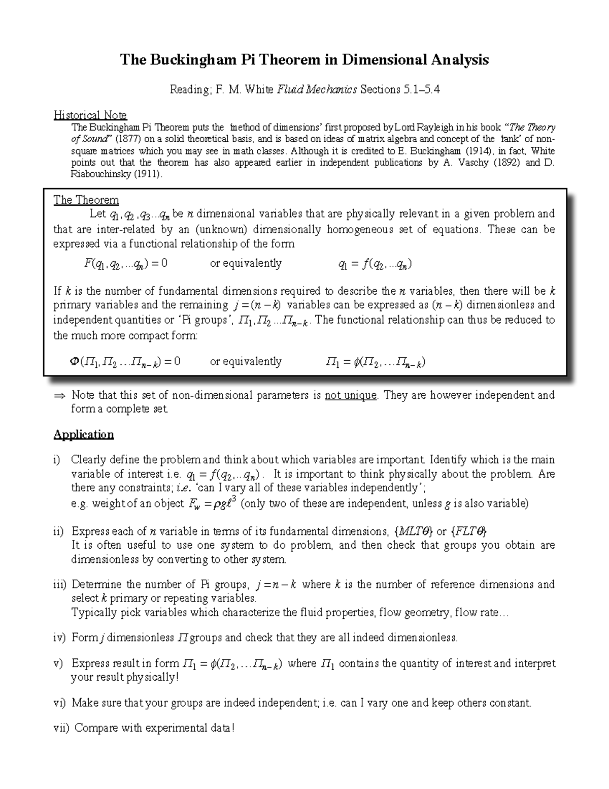 07 pi theorem - SD\G\AHRH - The Buckingham Pi Theorem in Dimensional Analysis Reading; F. M ...