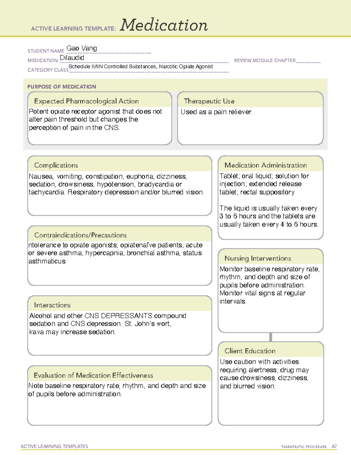 Dilaudid - medication list - ACTIVE LEARNING TEMPLATES THERAPEUTIC ...