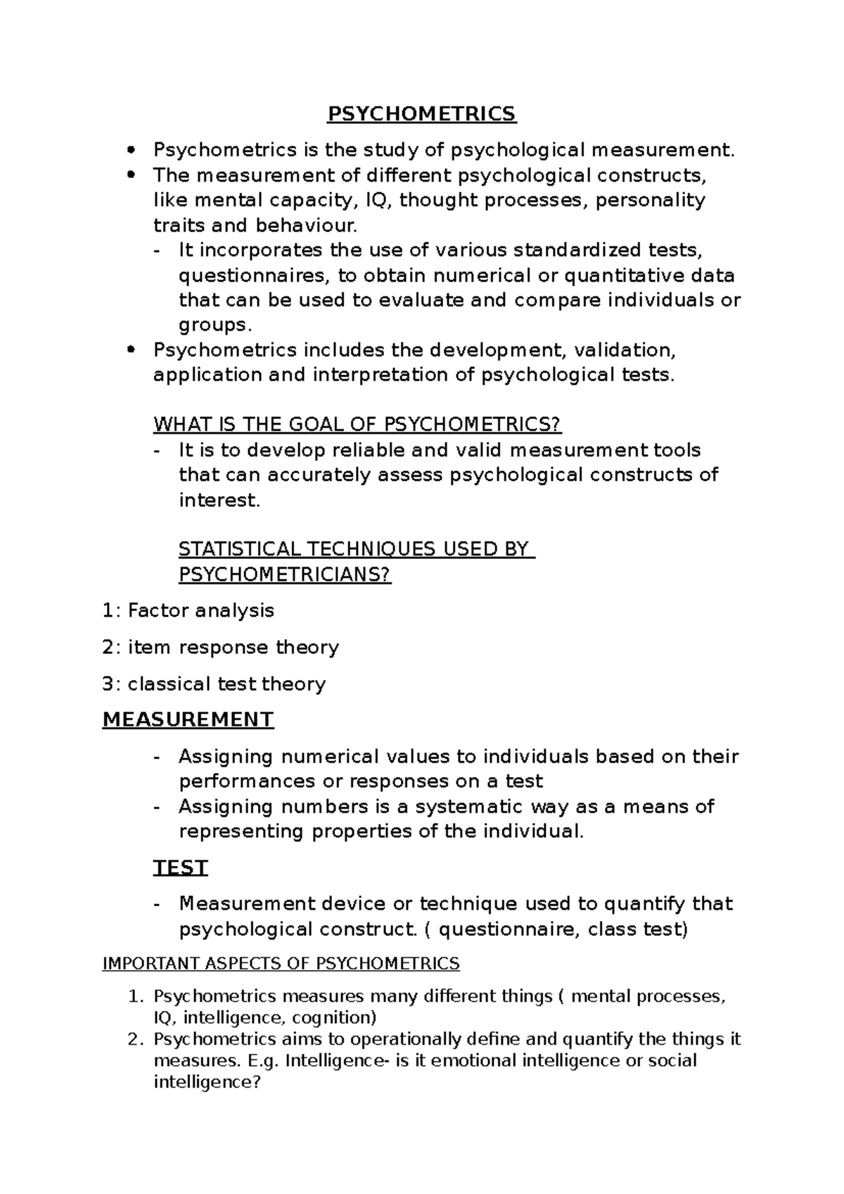 Psychometrics, Research IN Psychology - PSYCHOMETRICS Psychometrics is ...